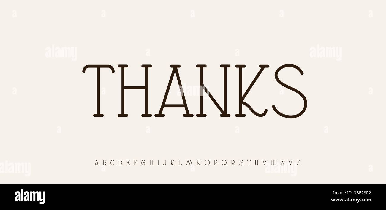 Elegant serif font spelling thanks in classic minimalist style. Refined ...