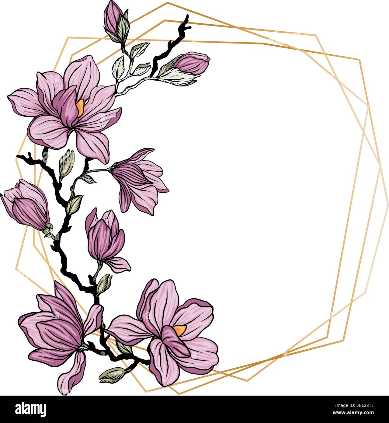 Magnolia, round frame, invitation template, single object selection ...