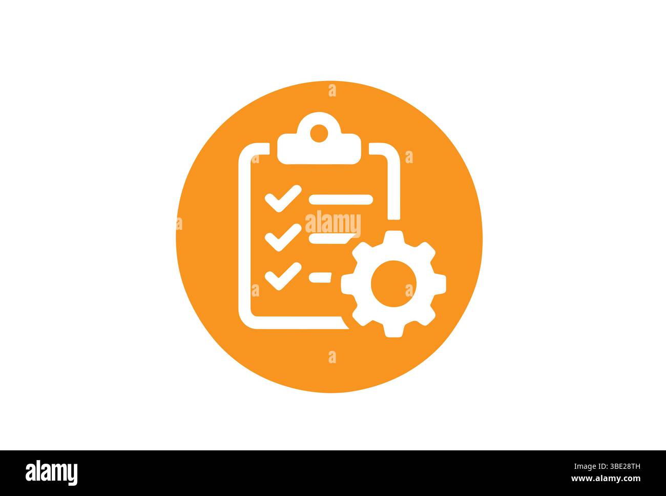 Clipboard checklist with gear icon isolated on white background in ...