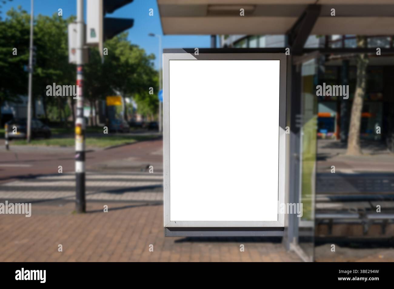 Blank advertise display stand, empty vertical billboard on a bus stop ...