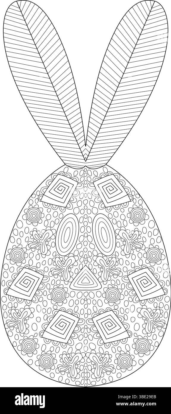 Black and white line art illustration of an Easter egg with bunny ears ...