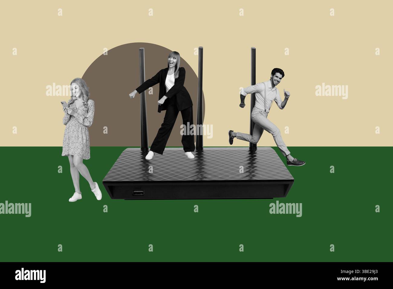 Full creative 3d collage poster of happy business partners girl guy ...