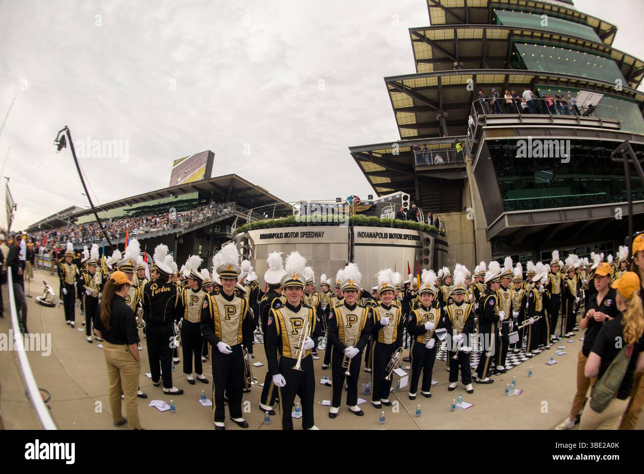 Members of the Purdue band and cheer squad seen before the NTT IndyCar ...