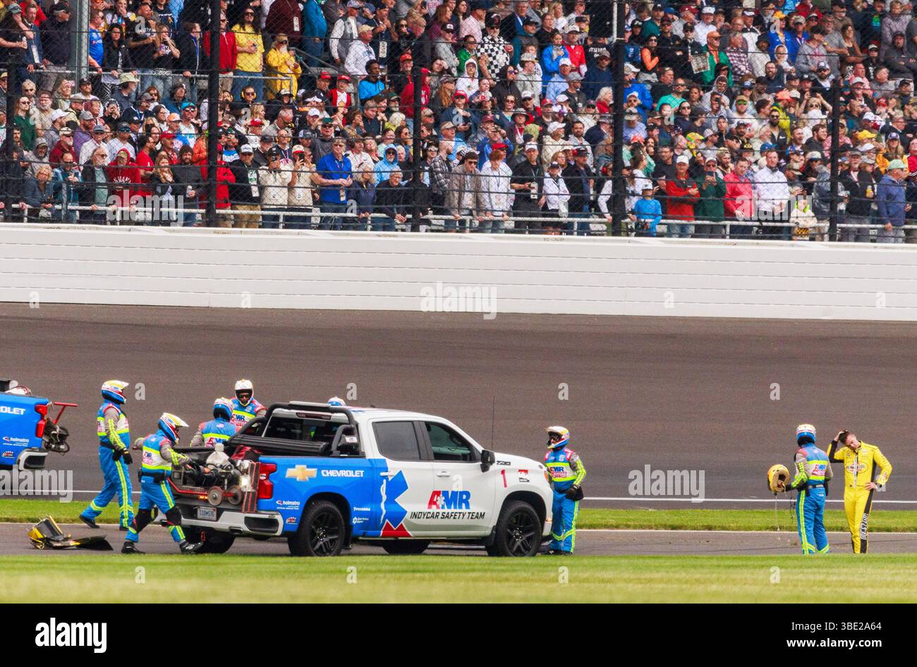 Scott McLaughlin reacts after crashing on a warmup lap during the NTT ...
