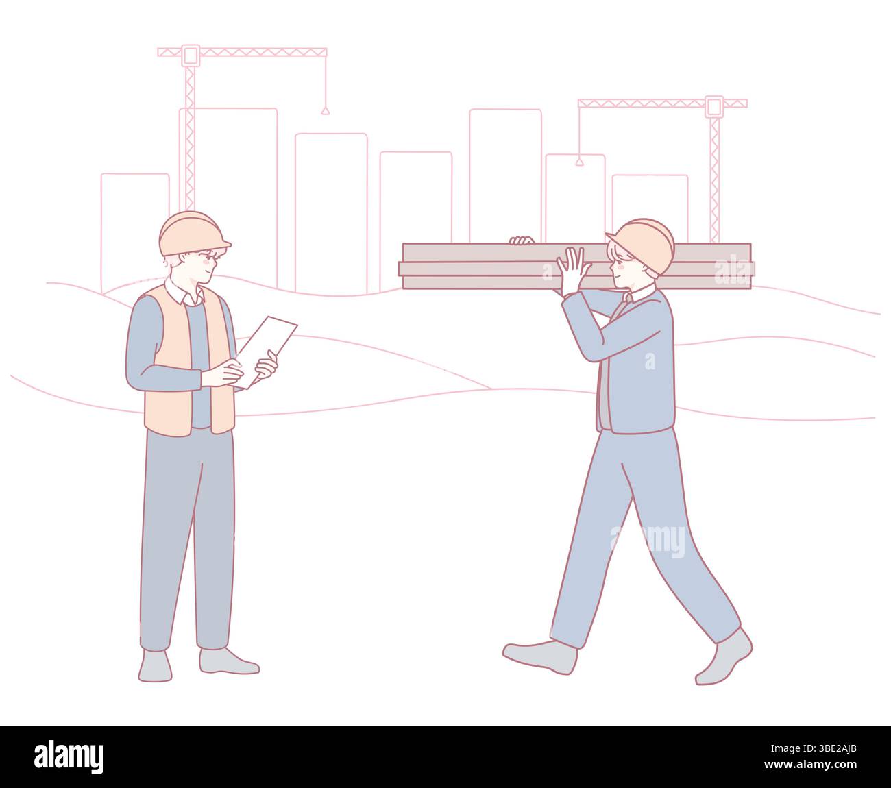 Two dedicated construction workers are engaged in essential tasks at a ...