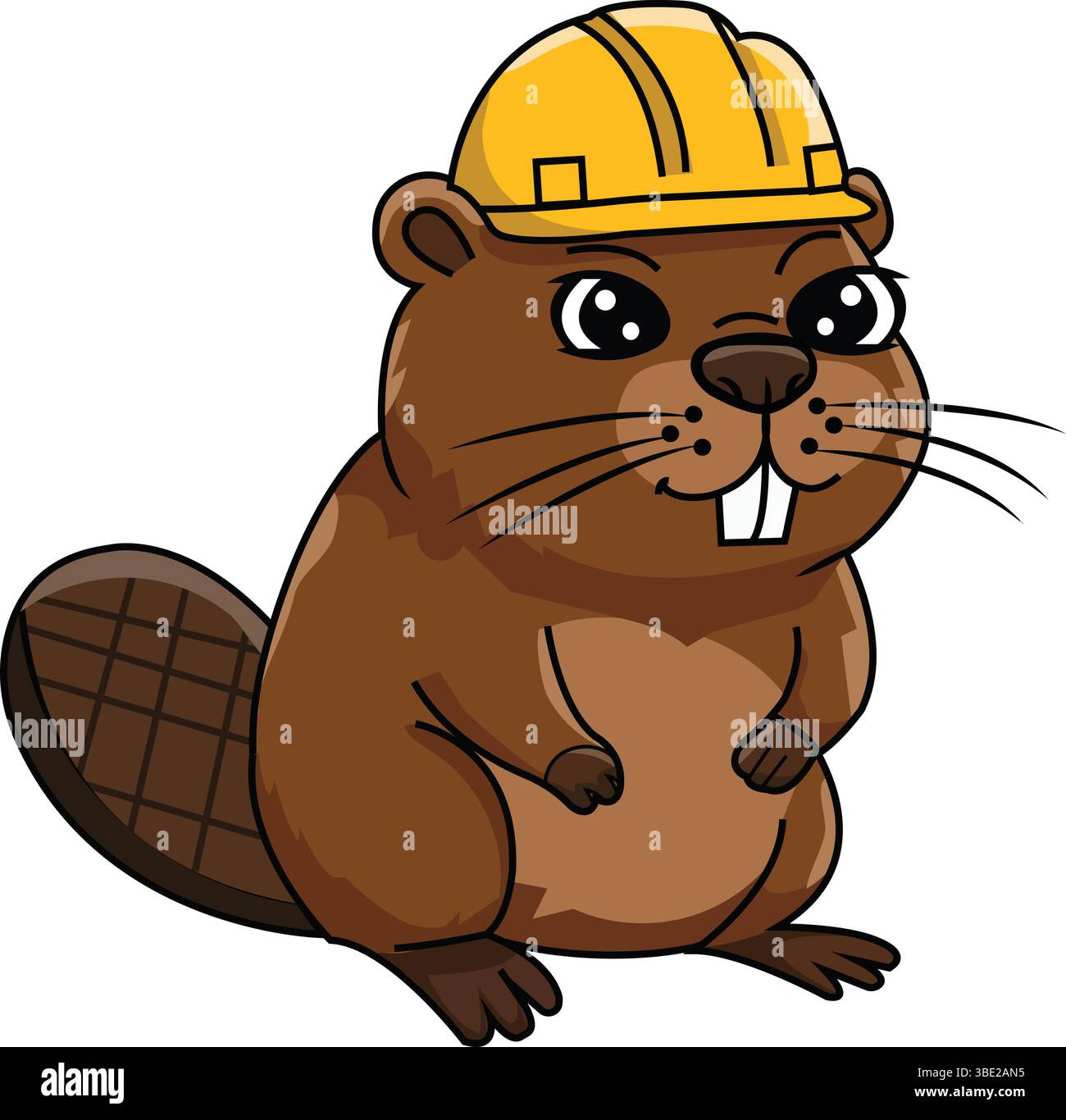 Beaver with Hard Hat. A cute cartoon beaver wearing a yellow hard hat ...