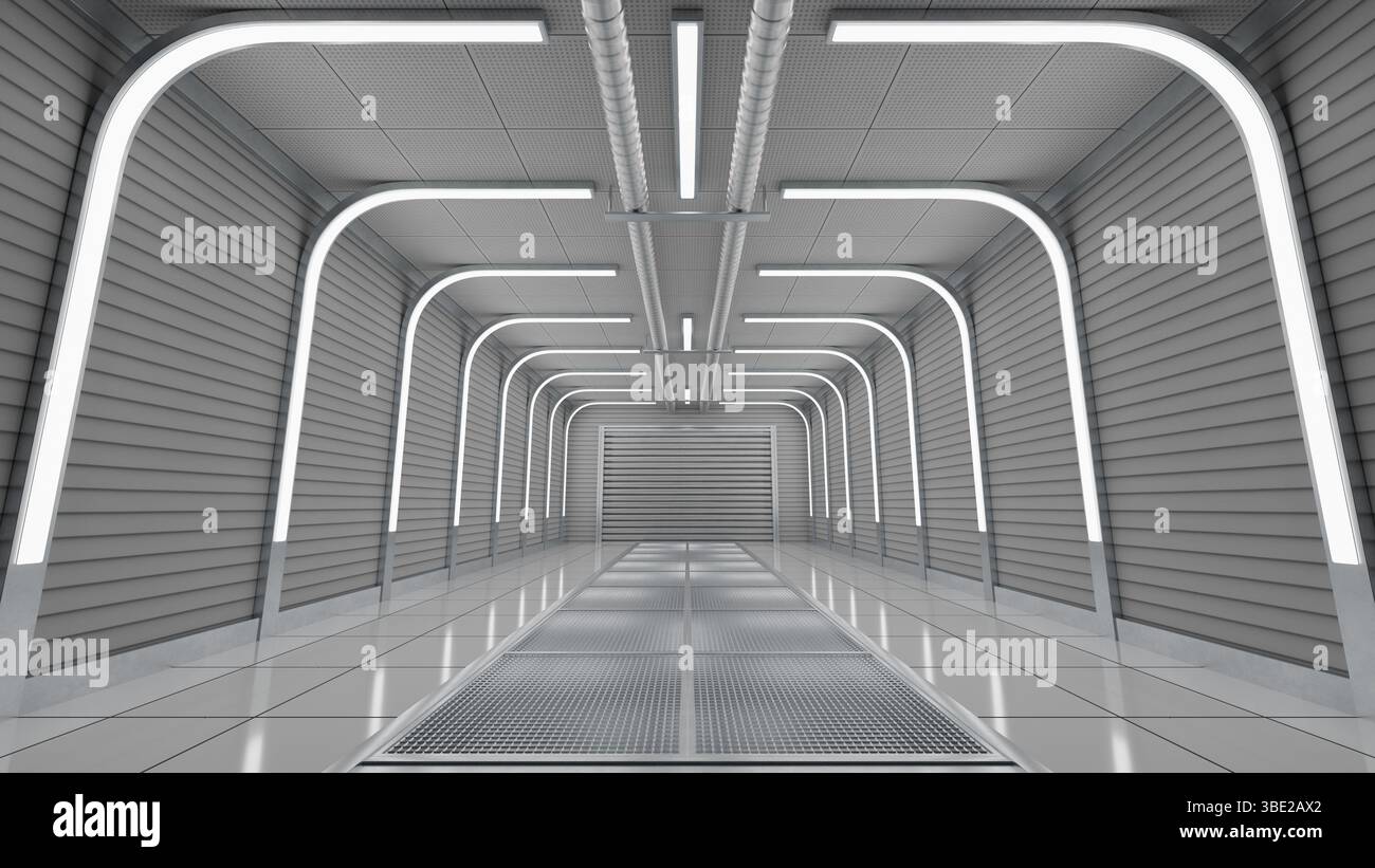 Modern corridor showcases a minimalistic design with smooth walls ...