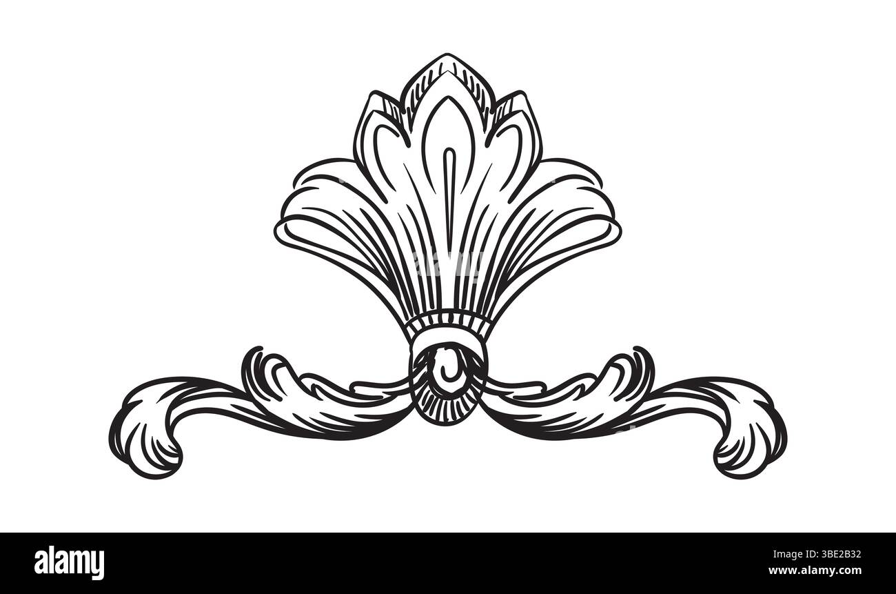 Symmetric hand drawing scroll floral ornament design element. Vintage ...