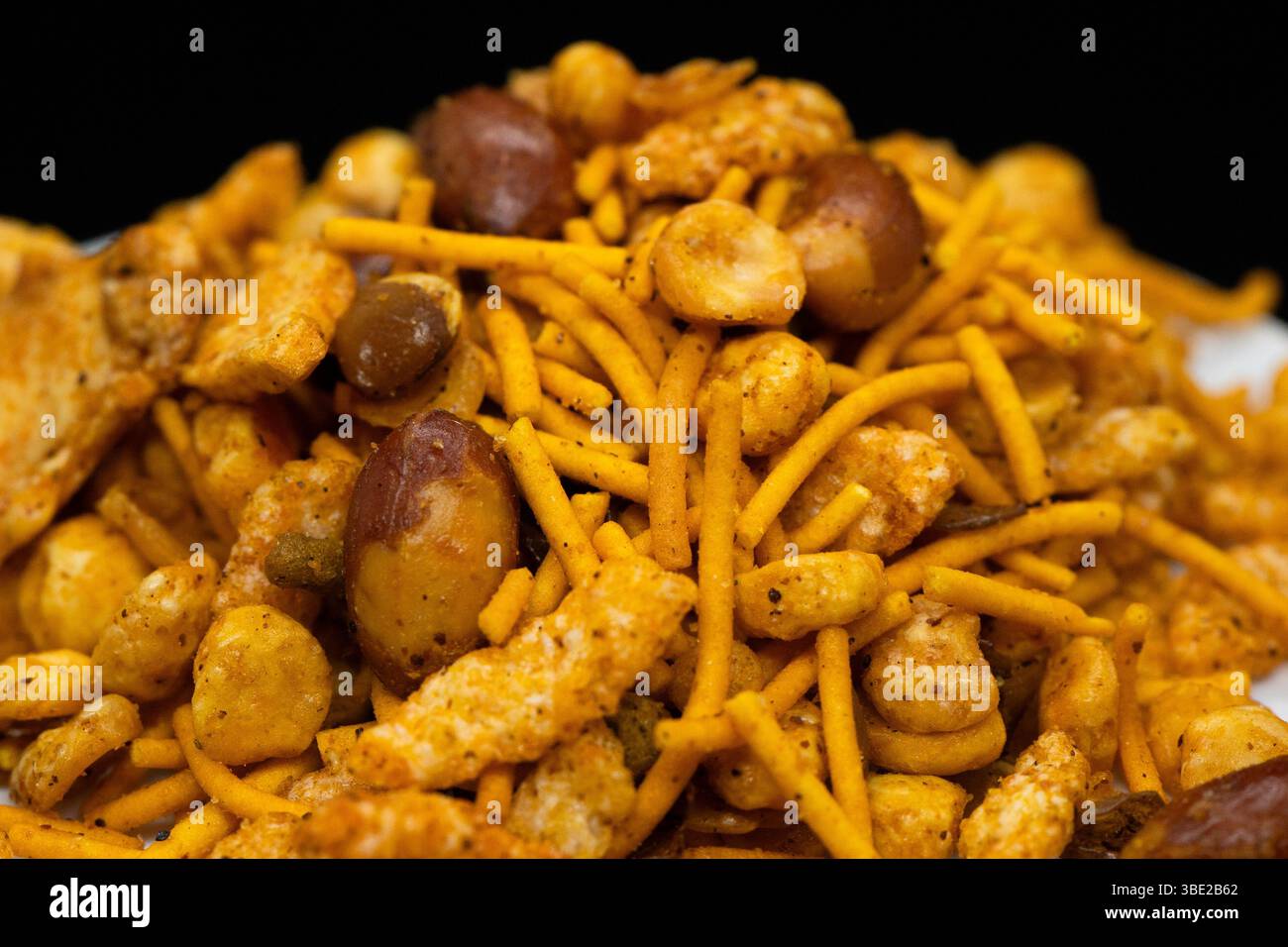 Hot spicy NavRatan mixture snacks in full-frame, made with, potato ...