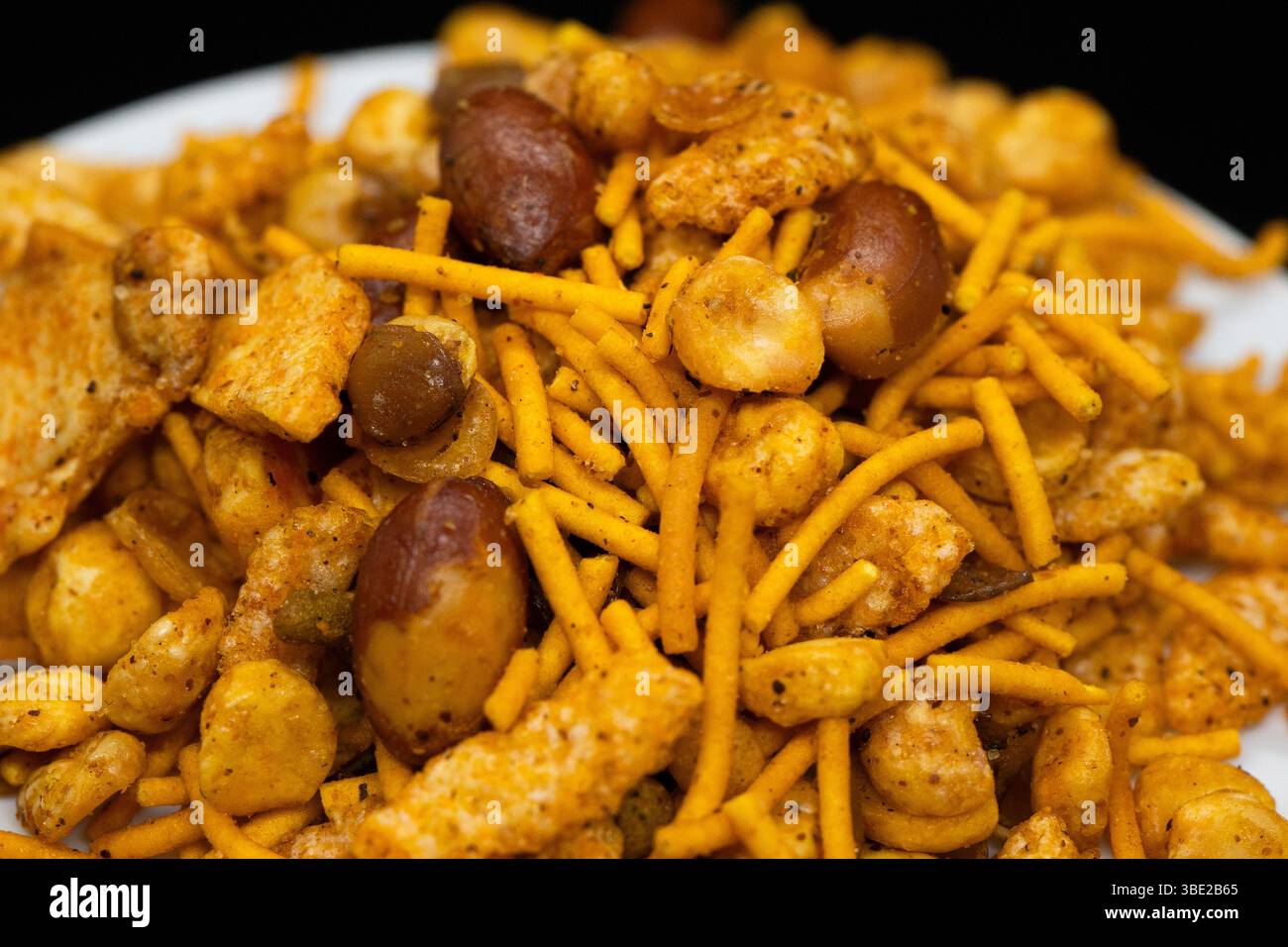 Hot spicy NavRatan mixture snacks in full-frame, made with, potato ...