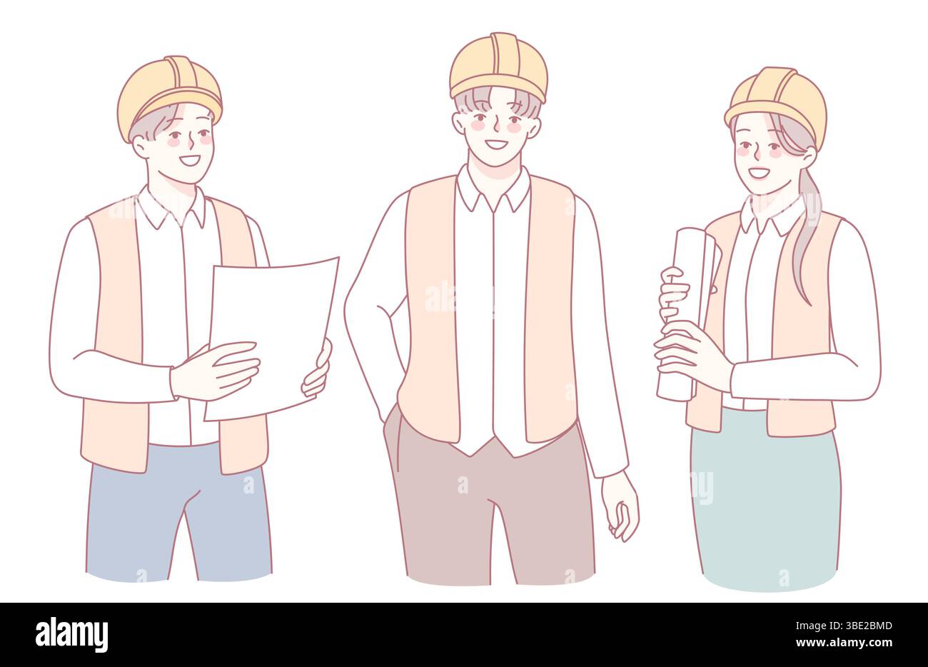 Construction workers meet to discuss project plans while wearing ...