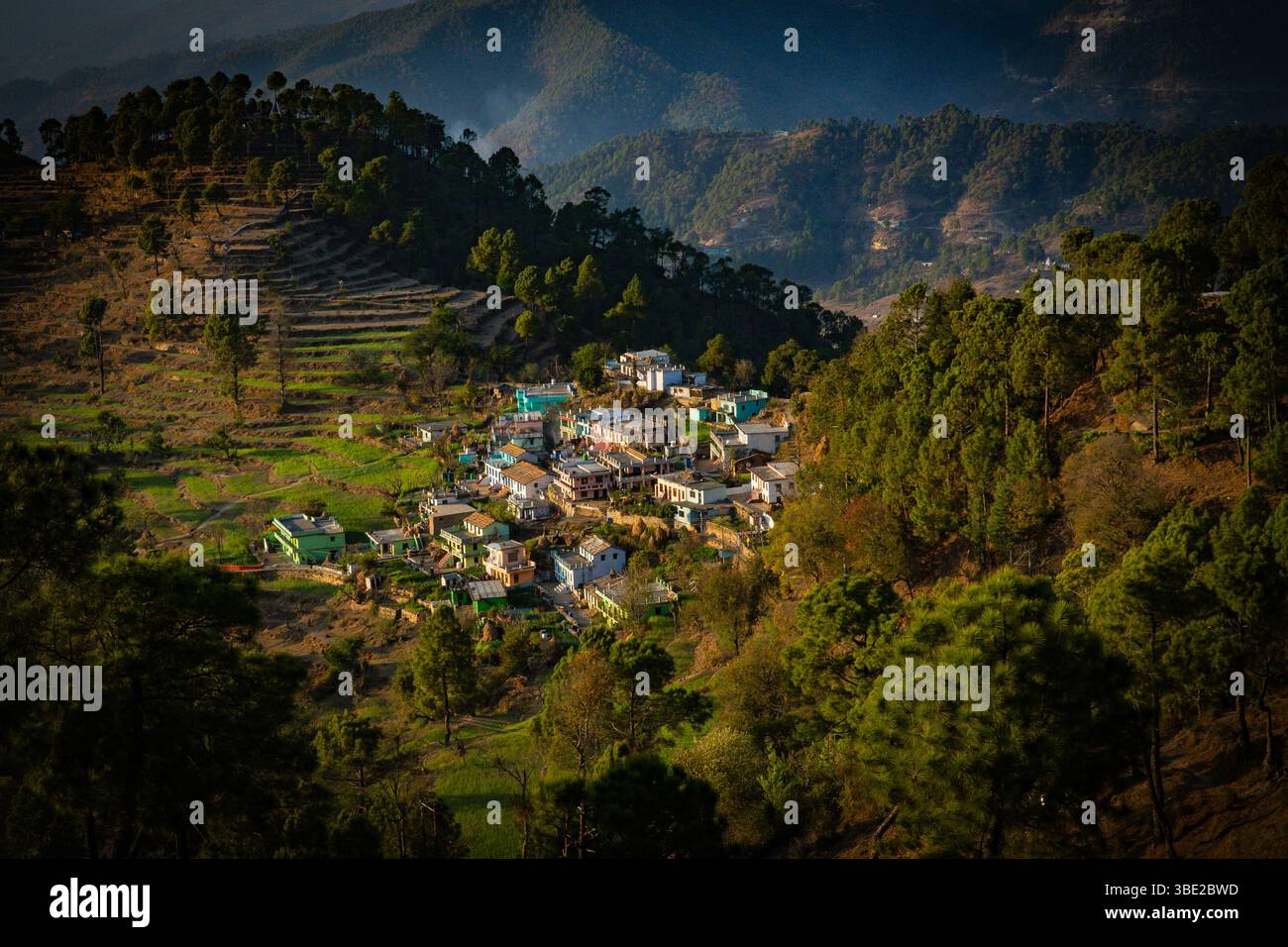 Panoramic Aerial View of River and Village Amidst Lush Greenery ...