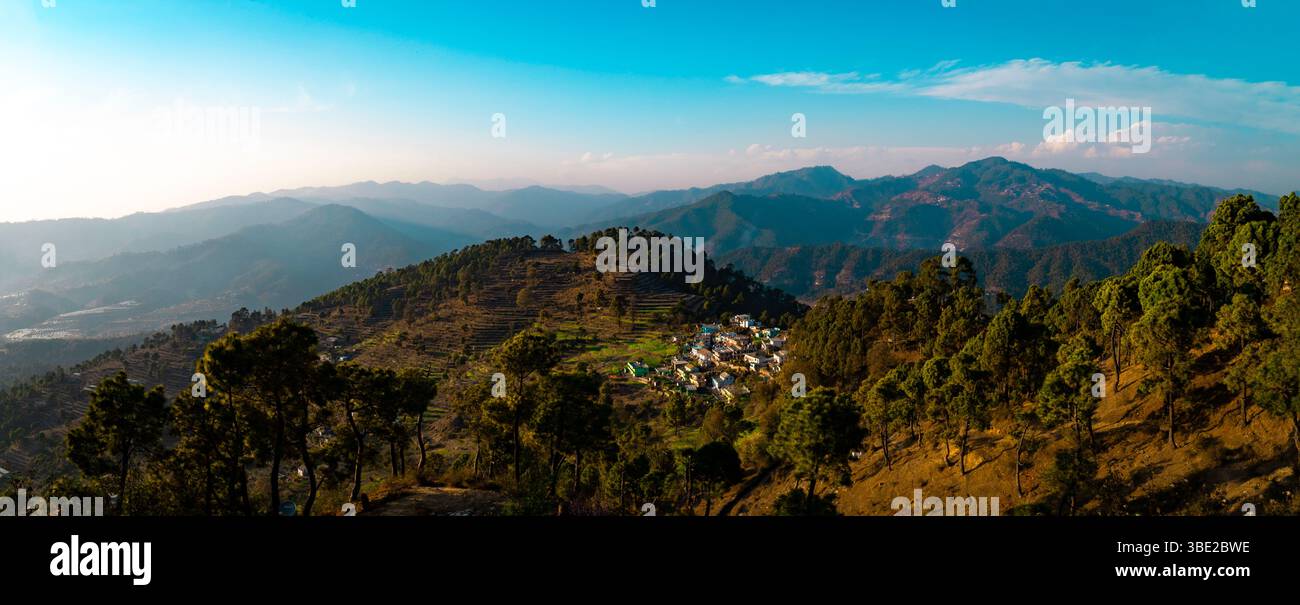 Panoramic Aerial View of River and Village Amidst Lush Greenery ...