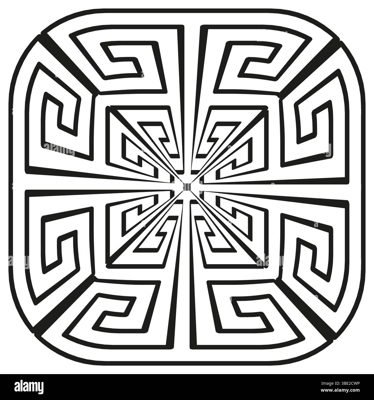 Geometric square icon. Maze pattern vector. Symmetrical shape element. Tribal inspired motif ...