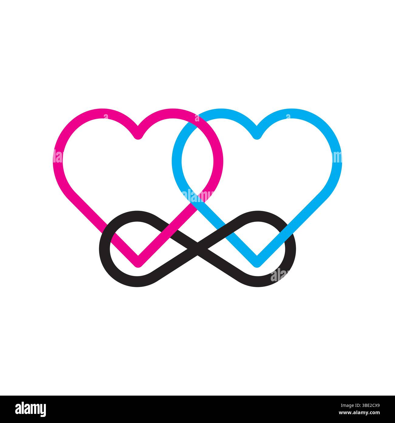 Double heart icon. Blue pink shape. Vector infinity symbol. Romantic ...