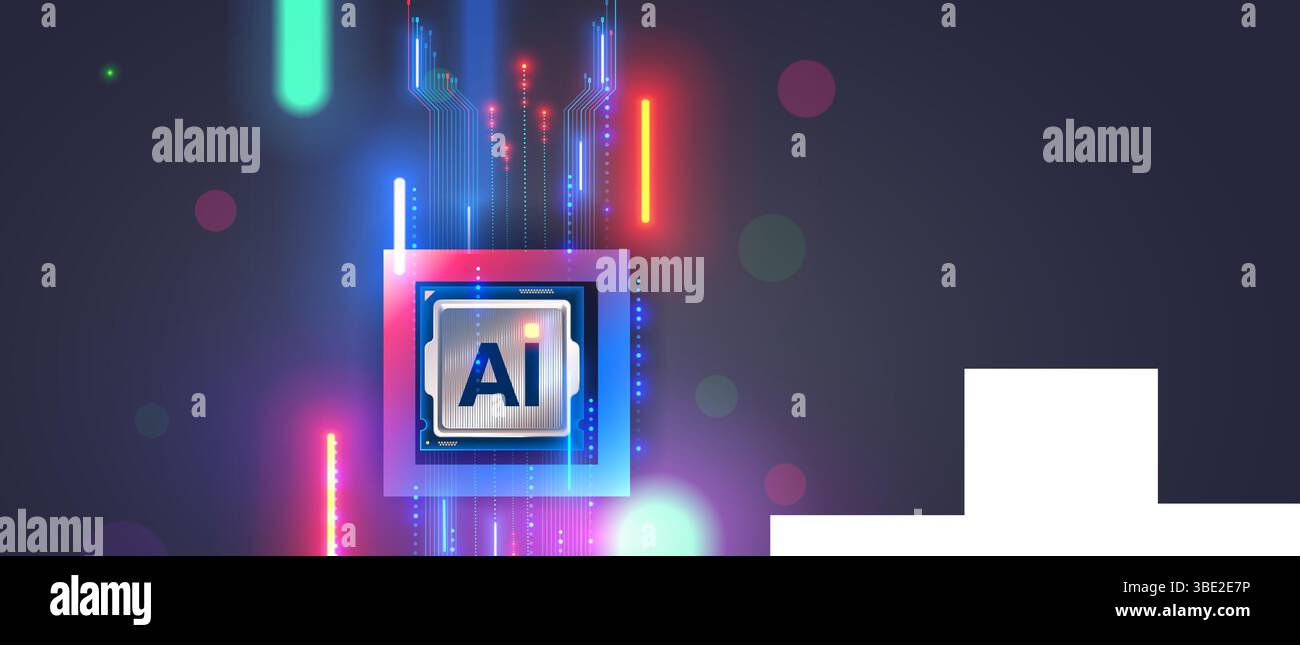 Ai Chip Wallpaper Electronic Chip Or Cpu With Core Ai In Neon Light With Pcb Lines Processor