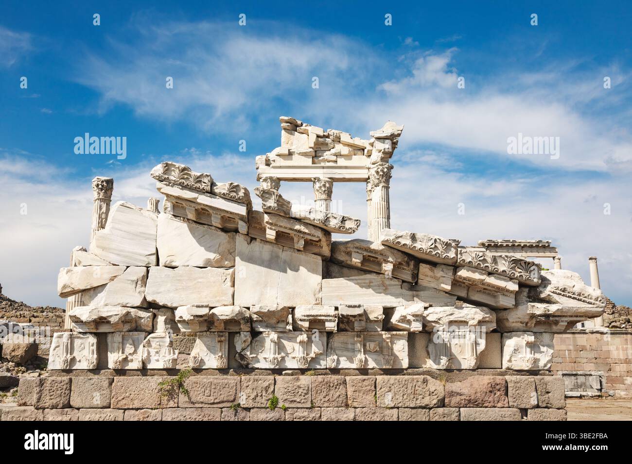 The marble ruins of the Temple of Trajan in ancient Pergamon, Turkey ...