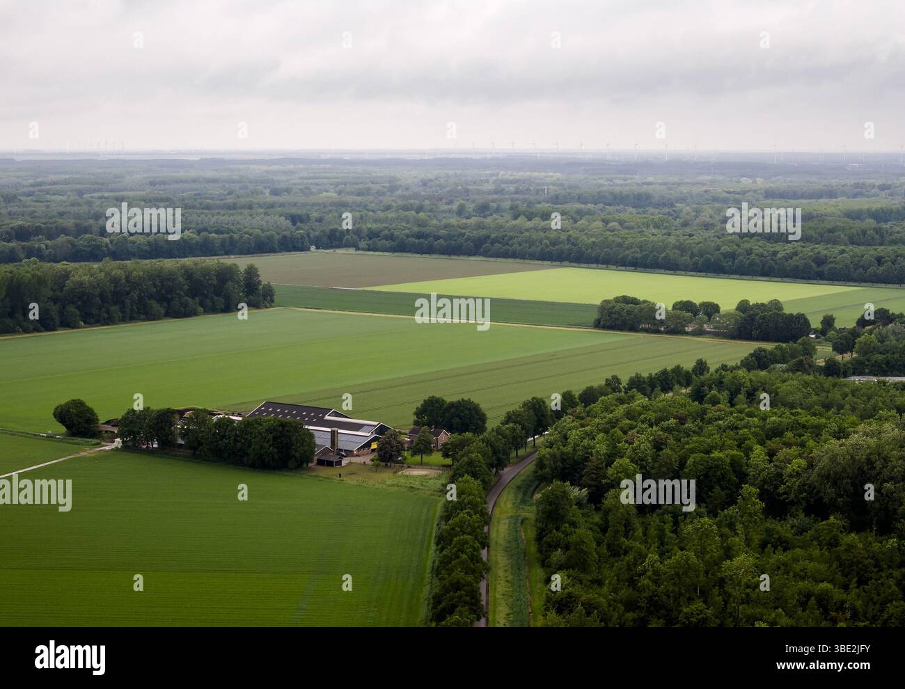 ZEEWOLDE - A drone shot of a farm in the area on Spiekweg near Zeewolde ...