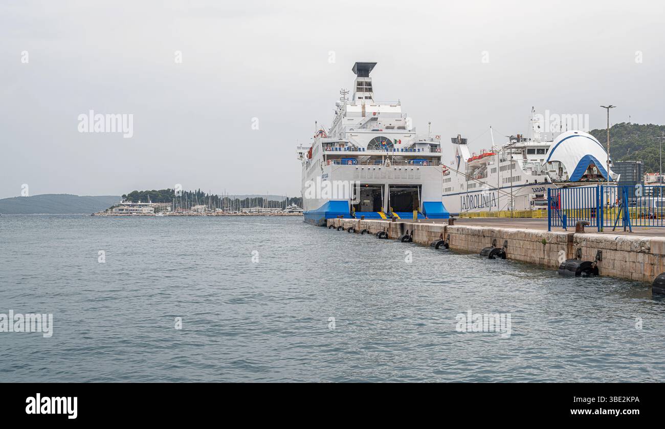 Large ferry docked at the port of Split, Croatia, with surrounding ...