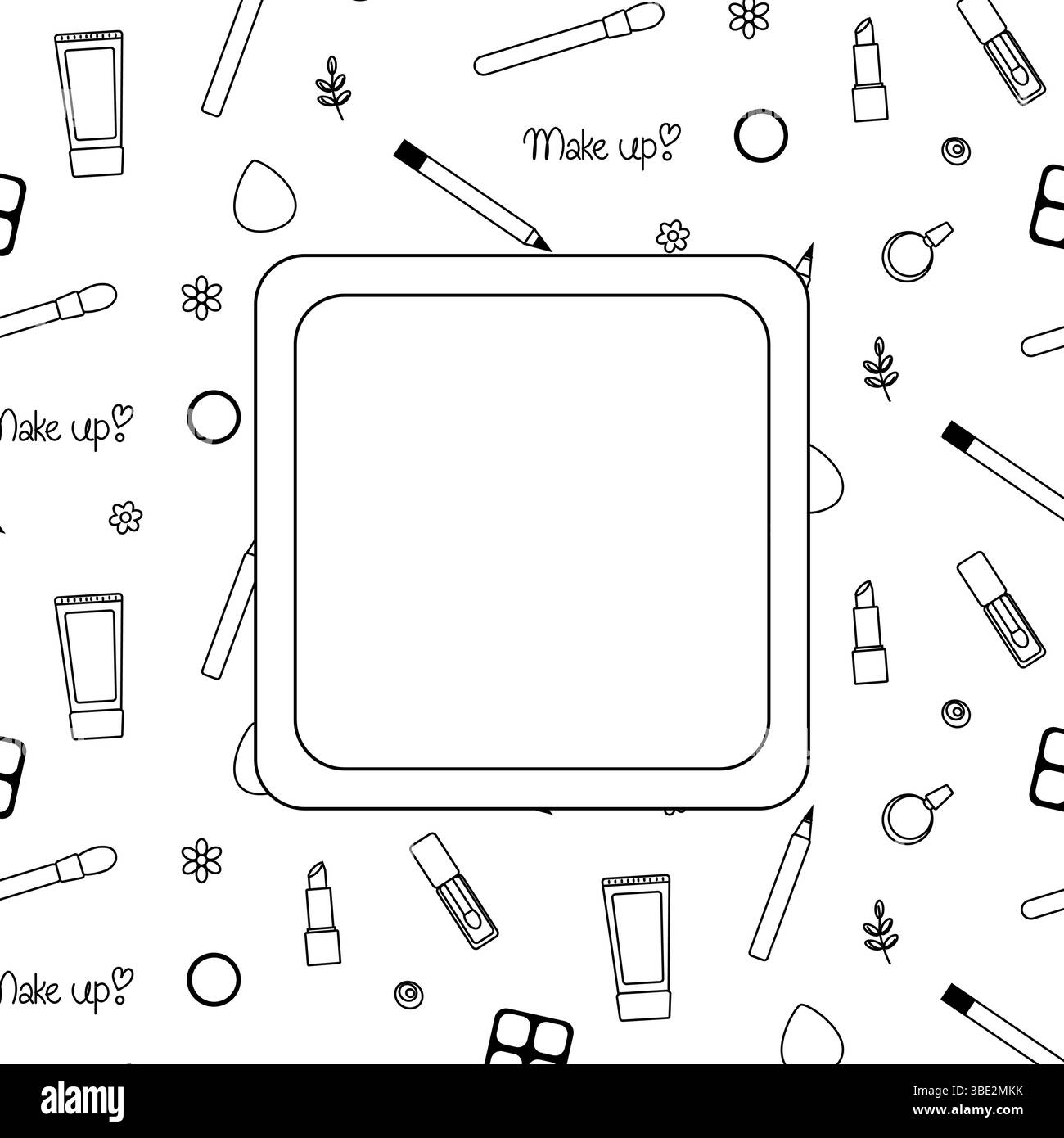 Cosmetics, perfume, lipstick Square frame template Vector graphic line ...