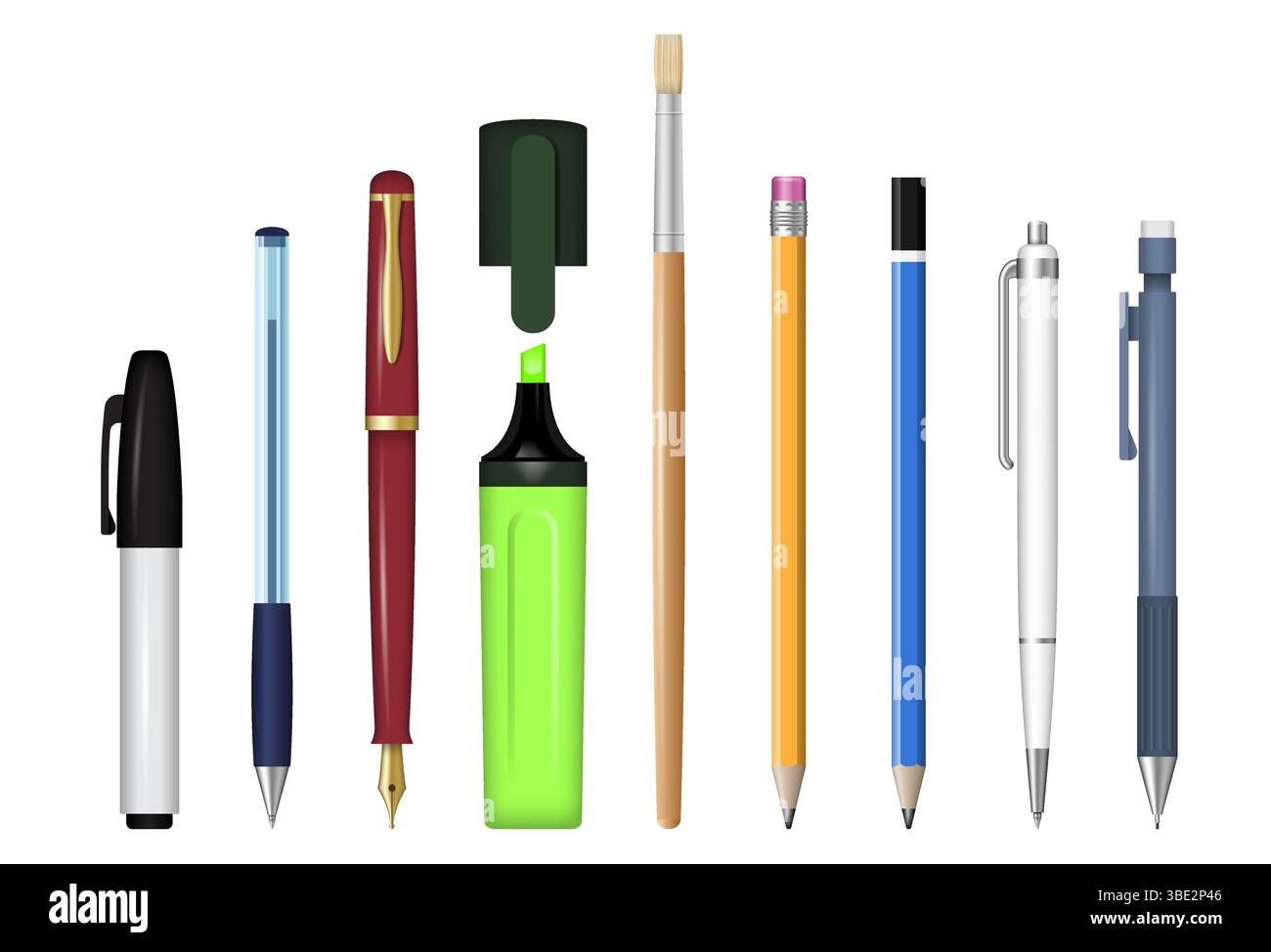 Stationery set for office and school. Pen, pencil, felt-tip pen ...