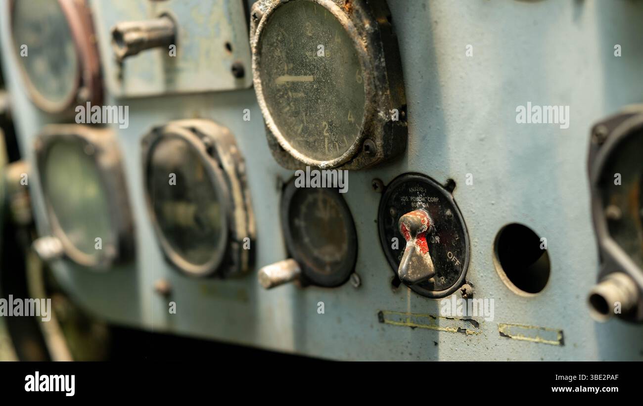 Close-up of old weapons, Displaying artillery, wrecks, tanks and ...