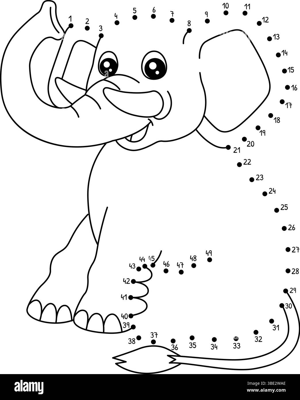 Dot to Dot Elephant Animal Isolated Coloring Page Stock Vector Image ...