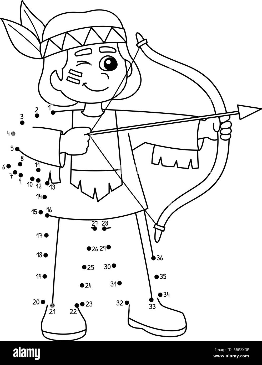 Dot to Dot Native American Boy Bow Arrow Isolated Stock Vector Image ...