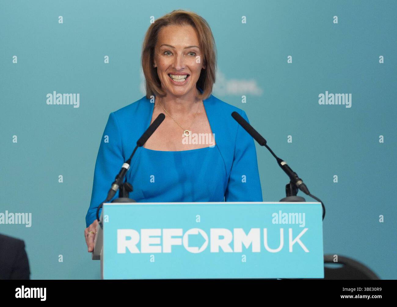 Reform UK politician Sarah Pochin speaks during a press conference in ...