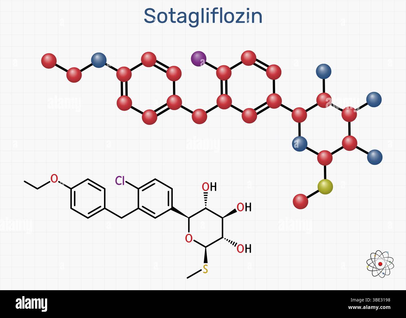 Sotagliflozin molecule. Dual SGLT1 and SGLT2 inhibitor used in diabetes ...