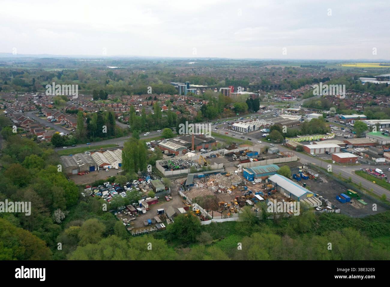Aerial drone photo of the industrial estate at Hoobrook, Kidderminster ...