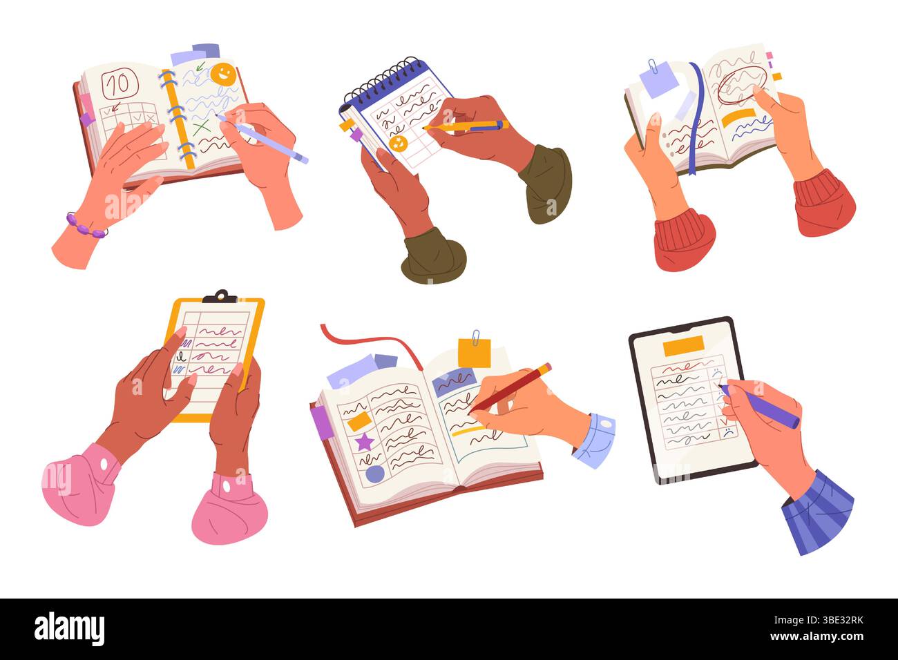 Set of vector planner or reminder, todo list. Handwritten diary or ...