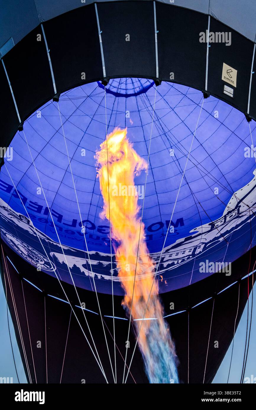 France, Haute Loire, Air Balloon Flight, In flight balloon view Stock ...