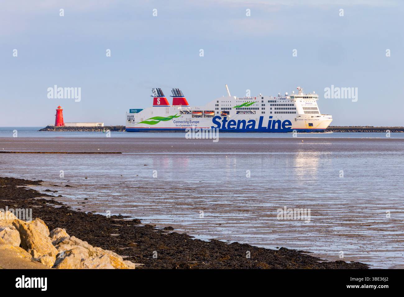 Stena Line ferry ship "Stena Adventurer" sailing into Dublin port, past ...