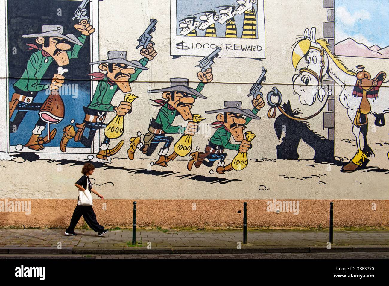 Belgium, Brussels, historic center, Rue de la Buanderie, wall painted ...