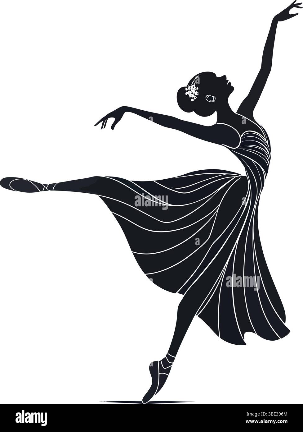 Elegant Ballerina Silhouette:Graceful Black Silhouette of a Ballerina in Dance Pose Stock Vector ...