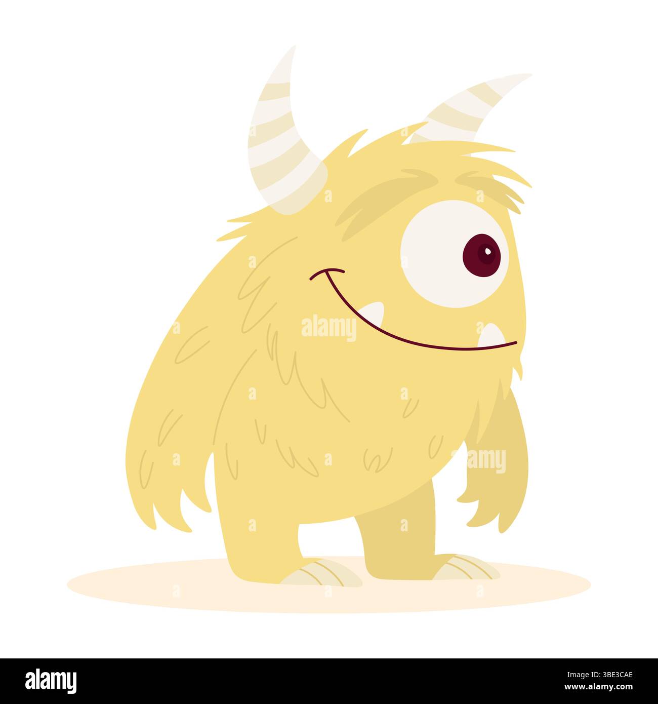 Yellow cute monster with one eye and horns. Funny cyclops character ...