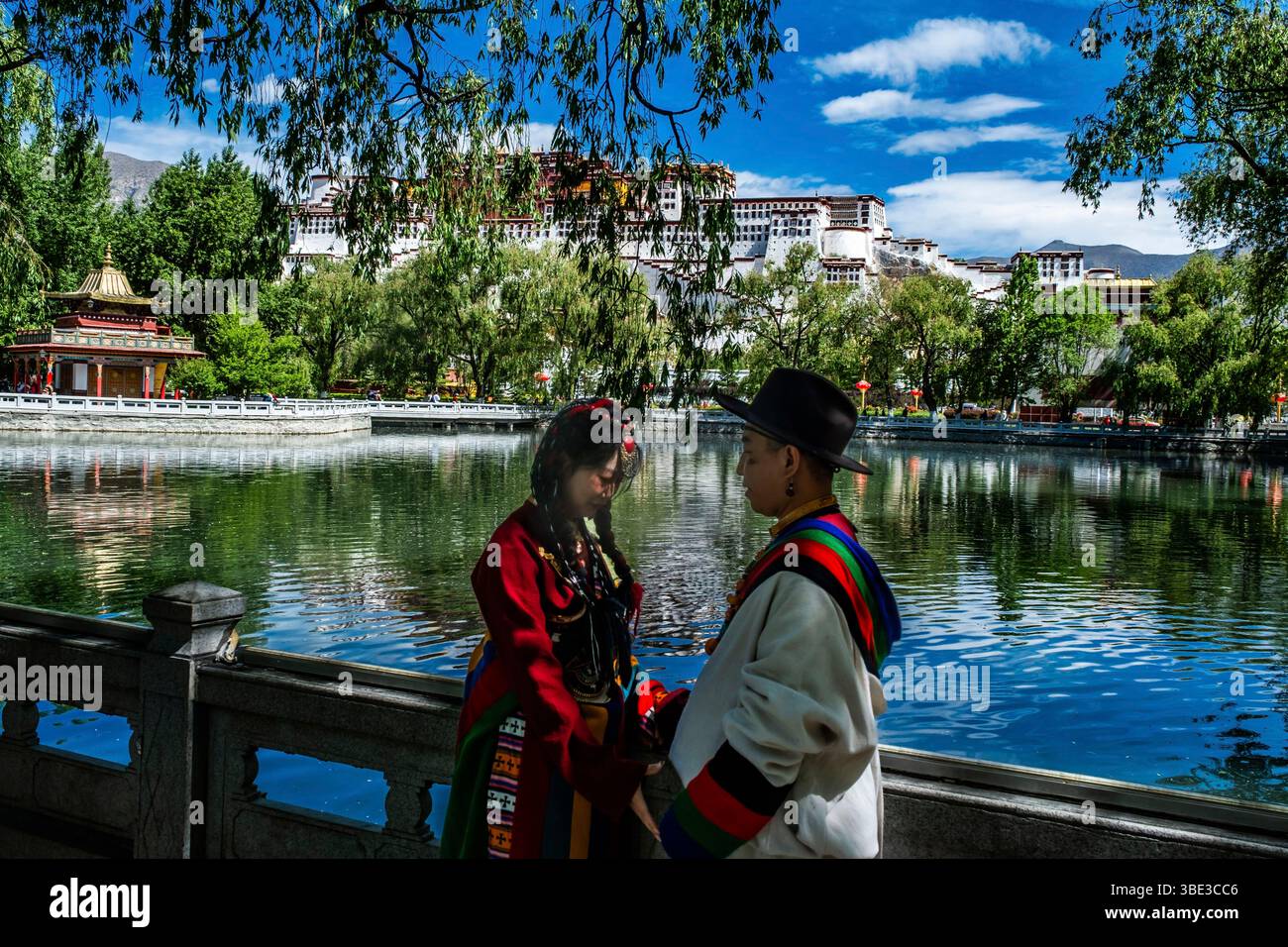 China, Tibet Autonomous Region, Lhasa, Rengong Lake Park, pagoda in the ...