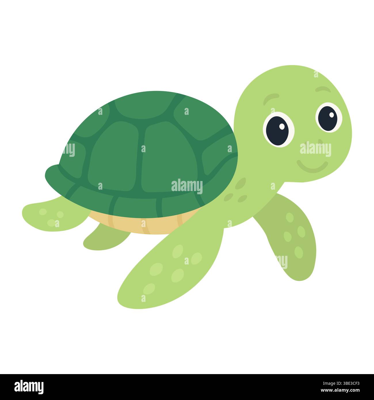 Cute green turtle cartoon. Smiling sea turtle character. Baby tortoise ...