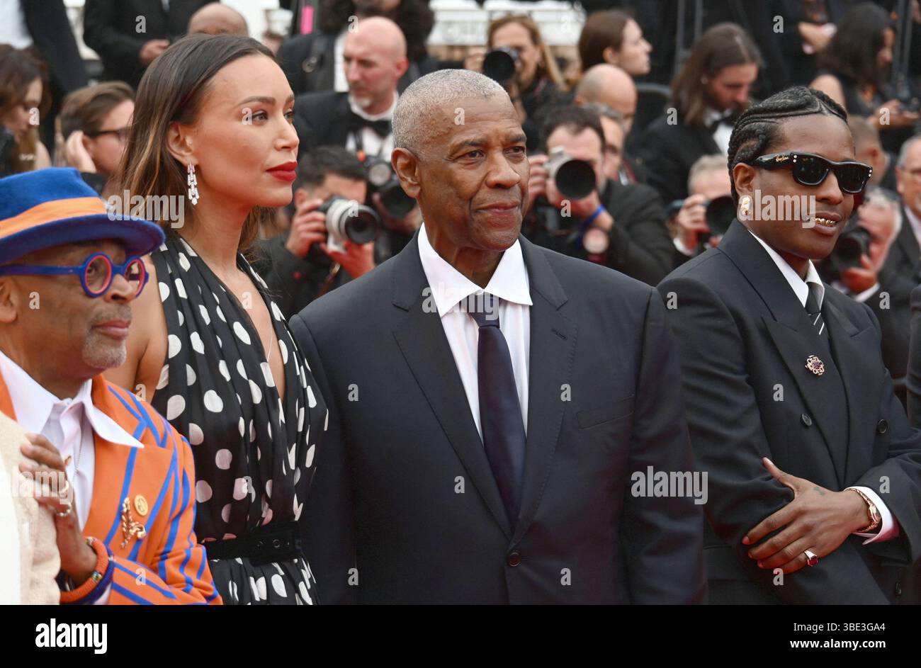 Cast and crew of the film: Spike Lee, Ilfenesh Hadera, Denzel Washington, A$AP Rocky (in Saint ...