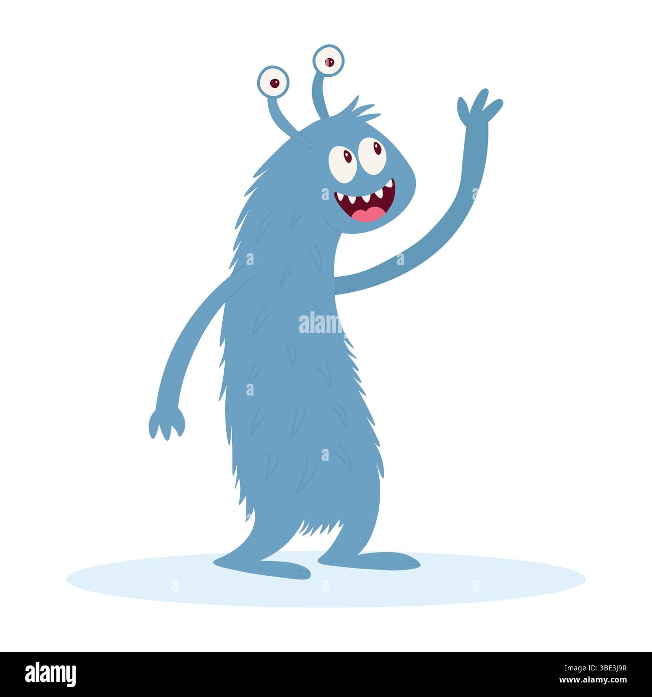 Cute blue monster with four eyes. Vector children's flat illustration ...