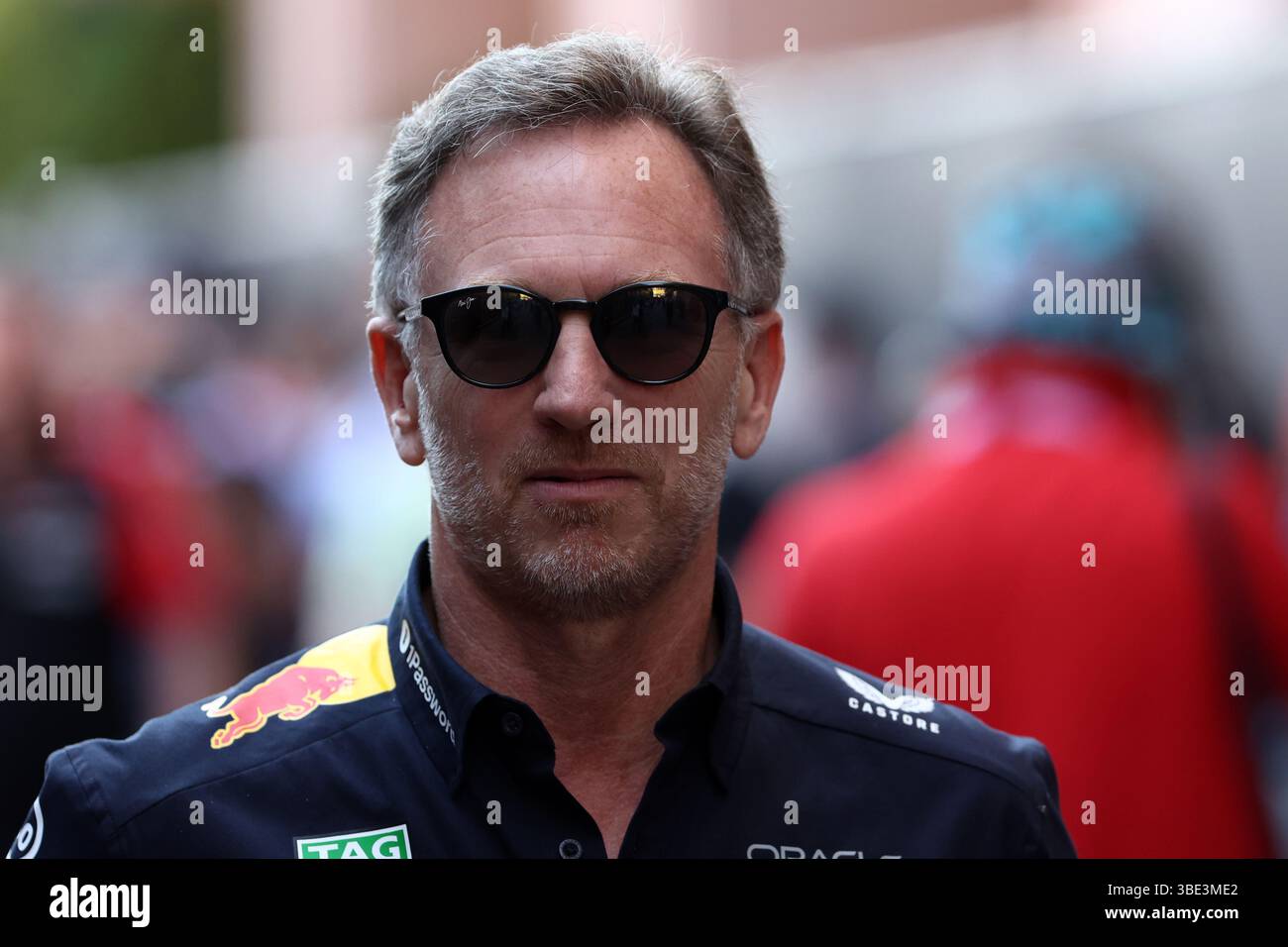 Christian Horner, team principal of Red Bull Racing looks on in the ...