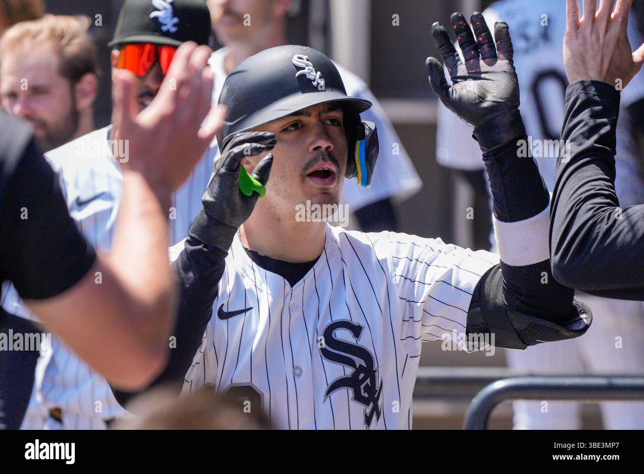 Chicago White Sox third baseman Miguel Vargas celebrates with teammates ...