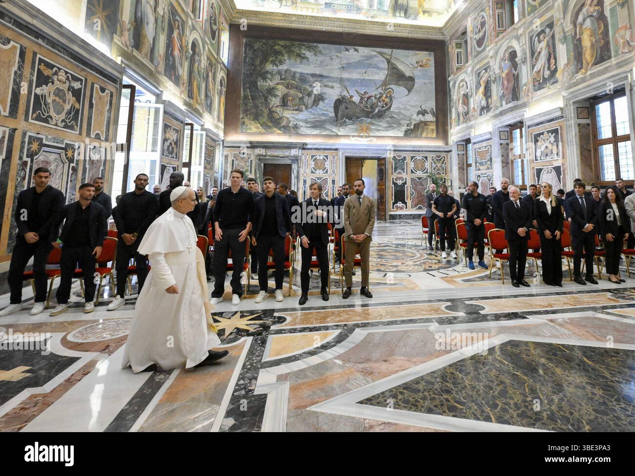 Pope Leo XIV meets with Naples' football club, which is celebrating its ...