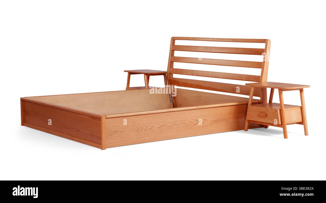 Modern double bed without mattress isolated on white background Stock ...