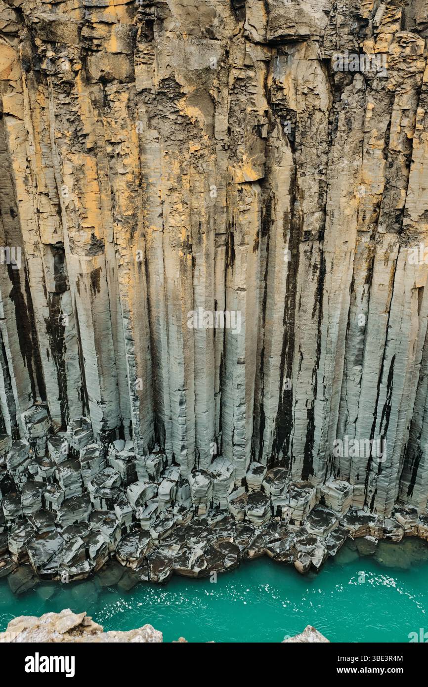 Aerial view of basalt column formations at Studlagil Canyon, East ...