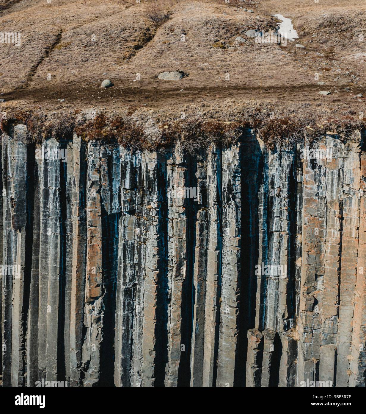 Basalt column cliffs of Studlagil Canyon in East Iceland in spring ...