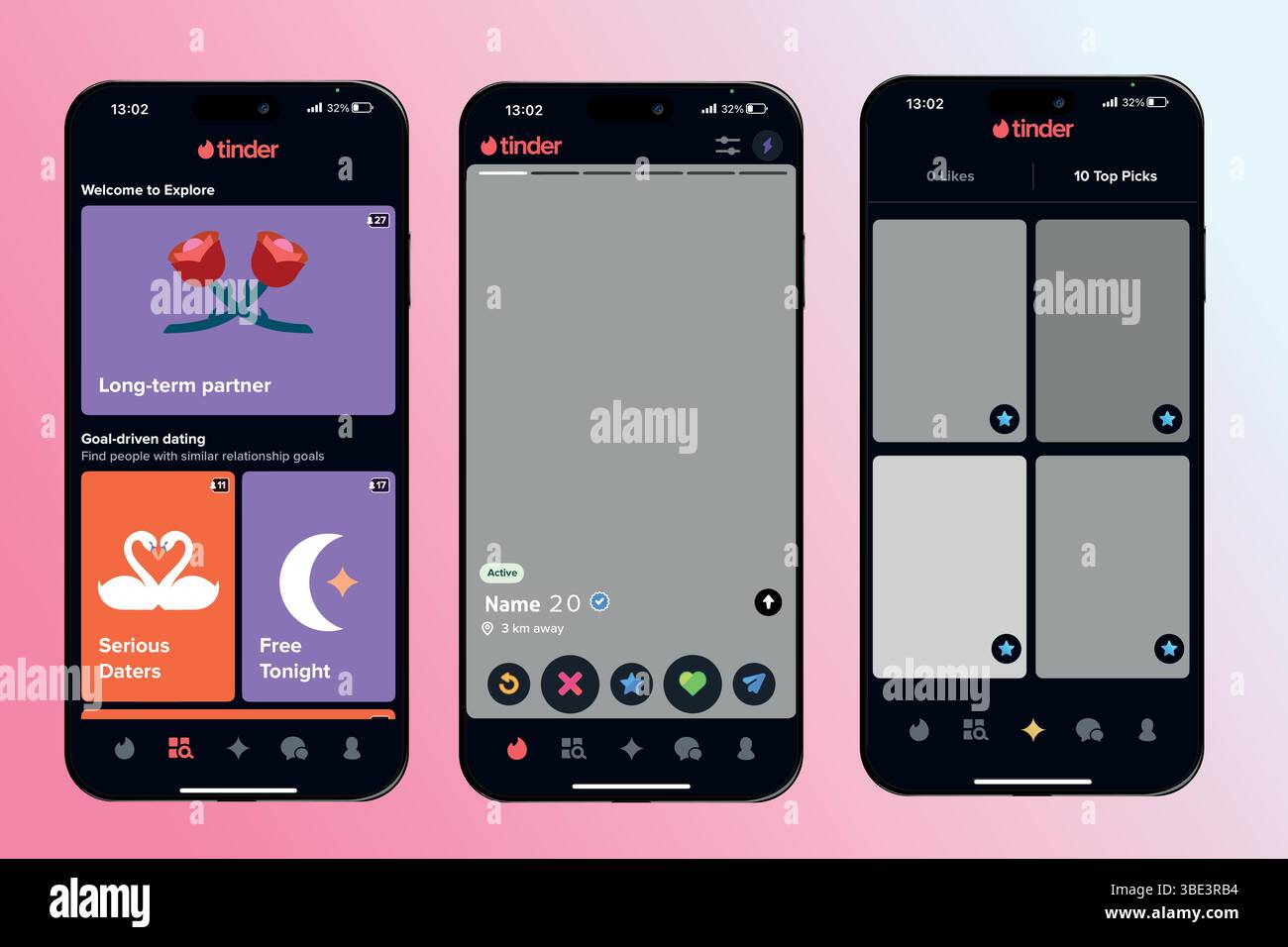 Modern dating app UI inspired by Tinder. Social media match interface ...