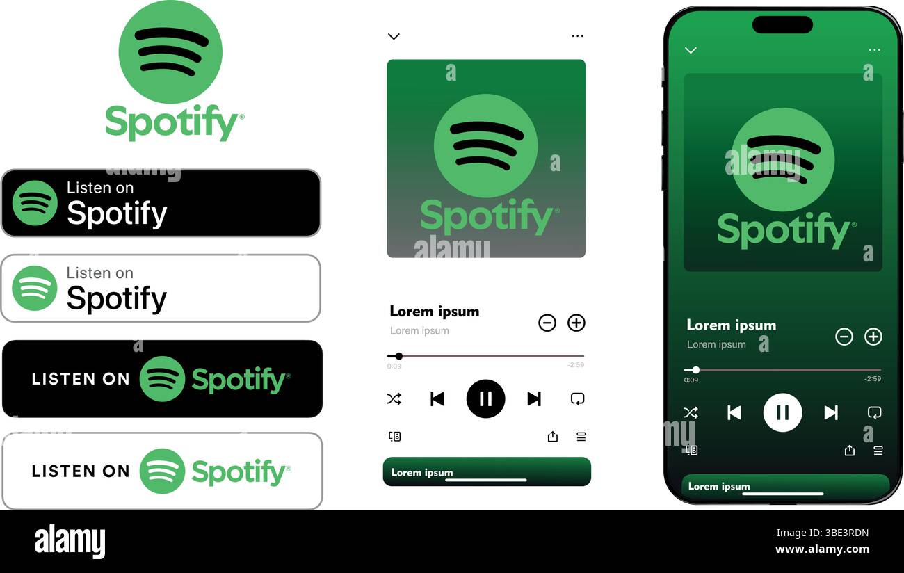 Spotify UI mockup with interface icons 2025. Editorial iPhone screen ...