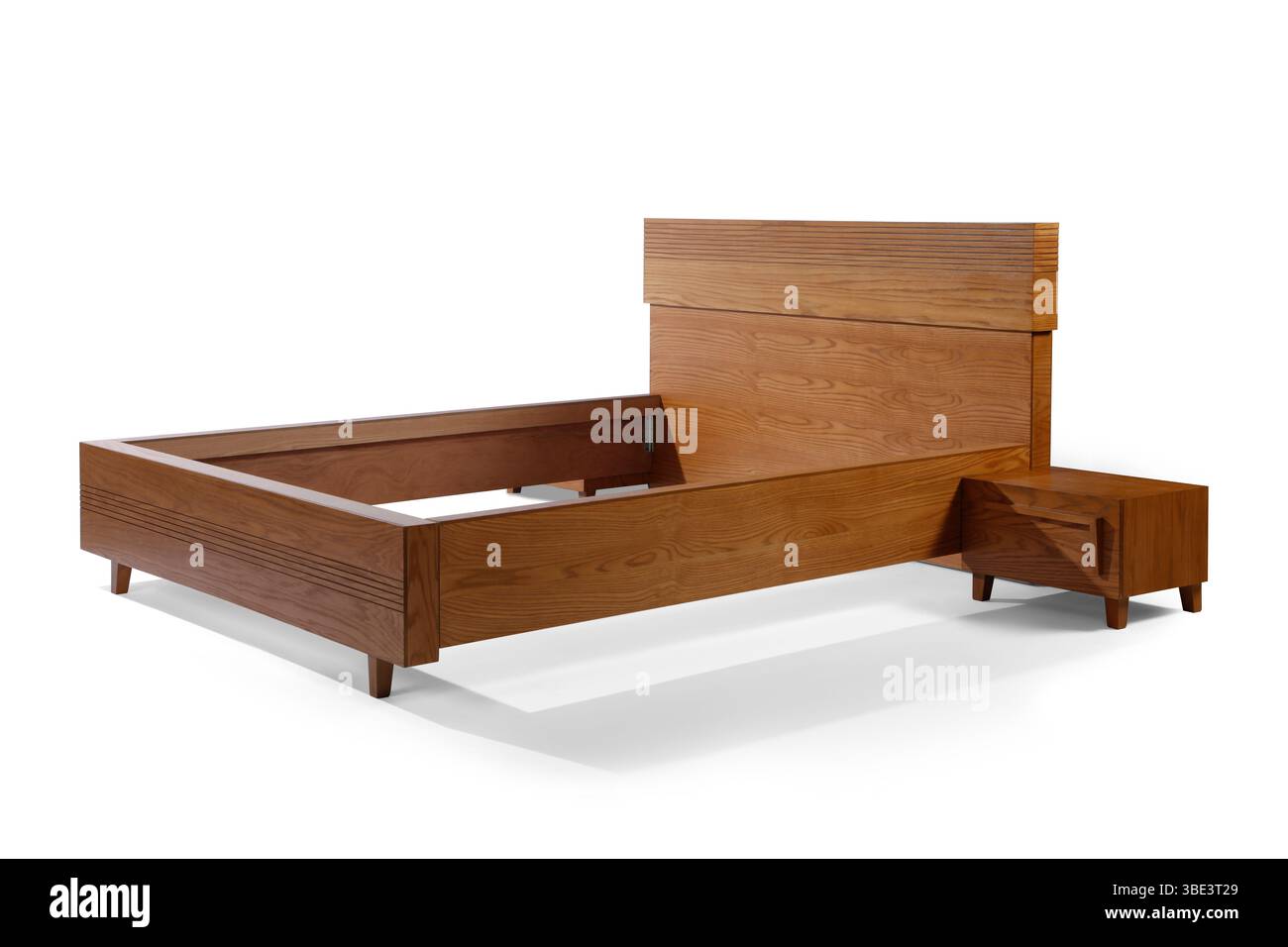 Modern double bed without mattress isolated on white background Stock ...
